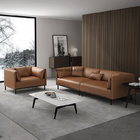 Modern Furniture living room orange color couch leather loveseat and sofa set with metal leg supplier