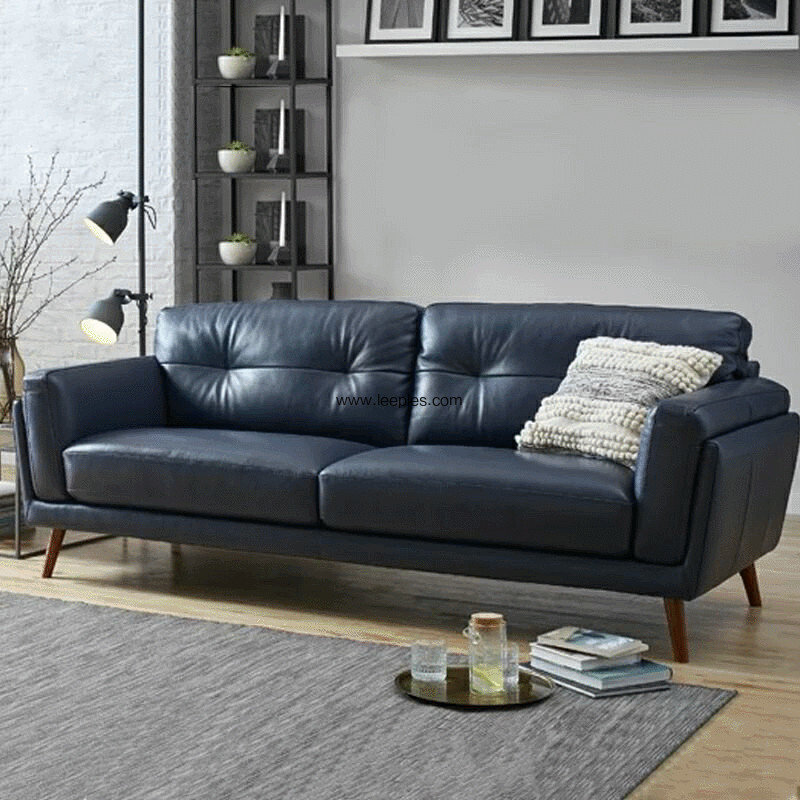 hotel furniture genuine leather home sofa loveseat set with wooden legs supplier